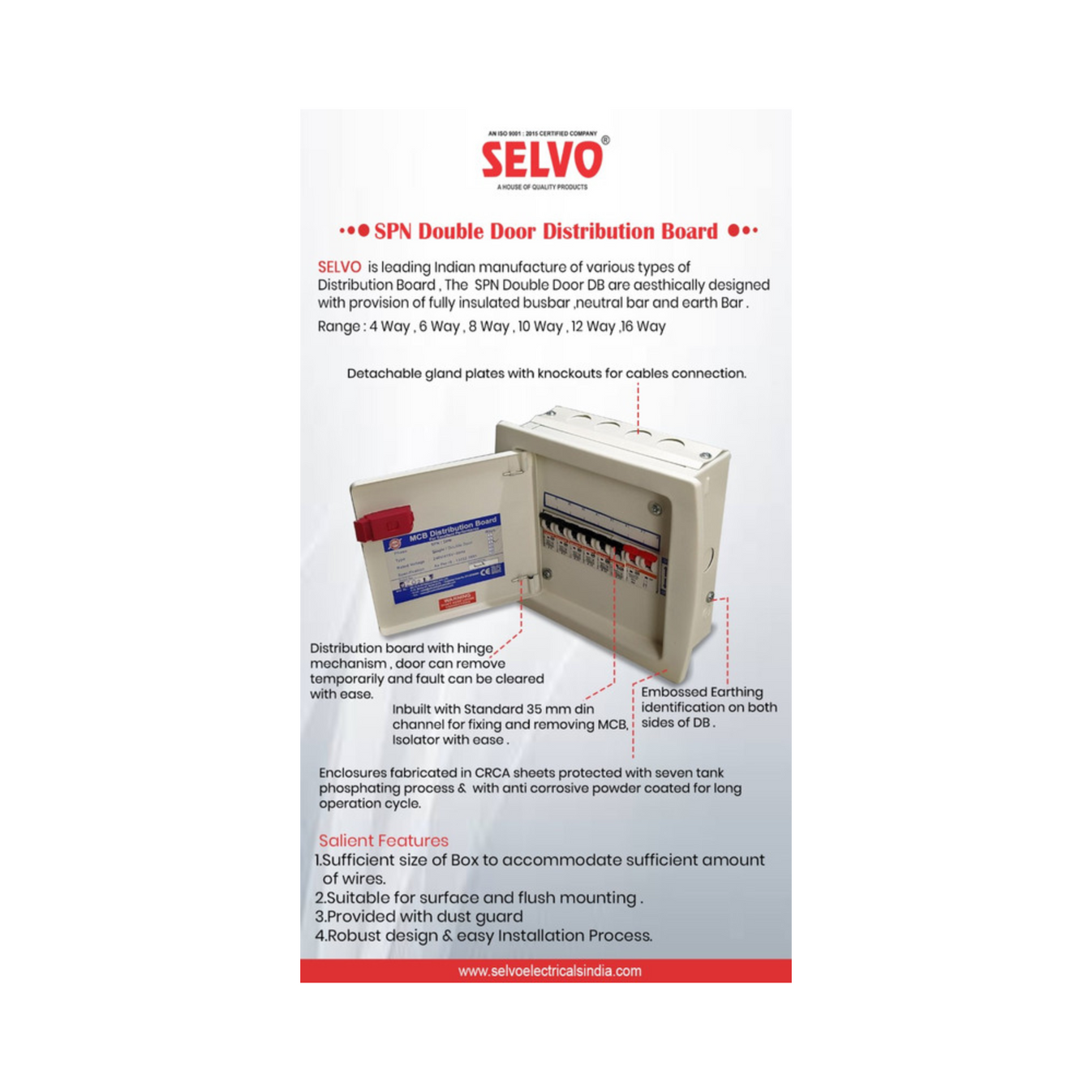 SELVO 12 Way SPN Double door Distribution Board – selvoelectricalsindia