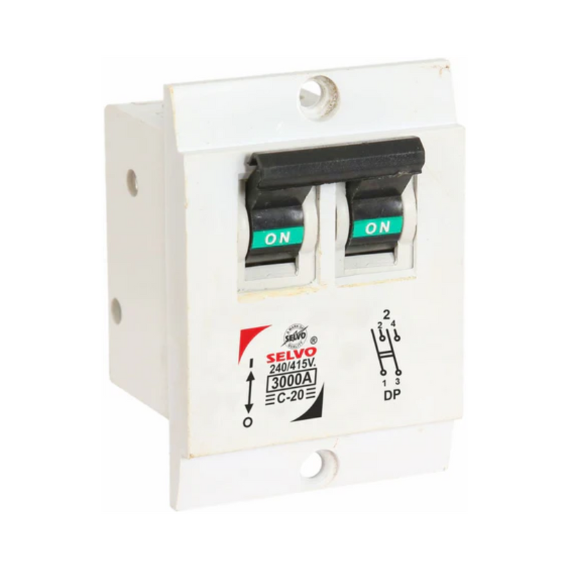 Selvo C-20A Double Pole Flush Mounted (Screw Mounted) Mini MCB (pack o ...